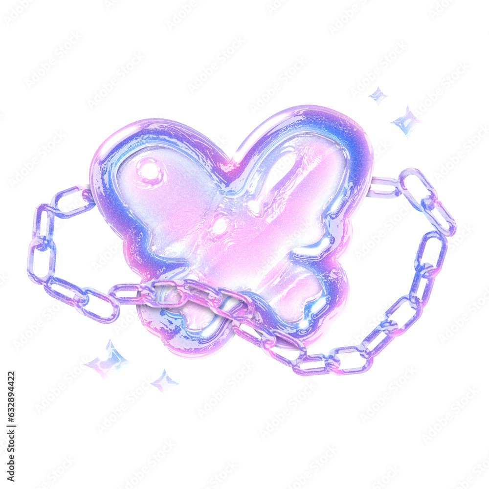 Butterfly in chains Y2K element with pastel hologram holographic chrome ...