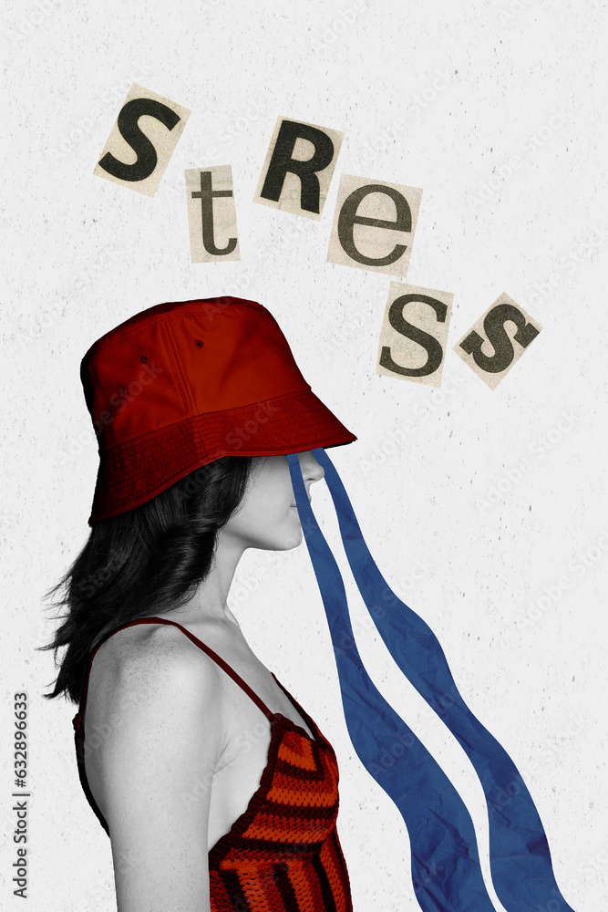 Collage of sadness concept stress picture illustration of side profile ...