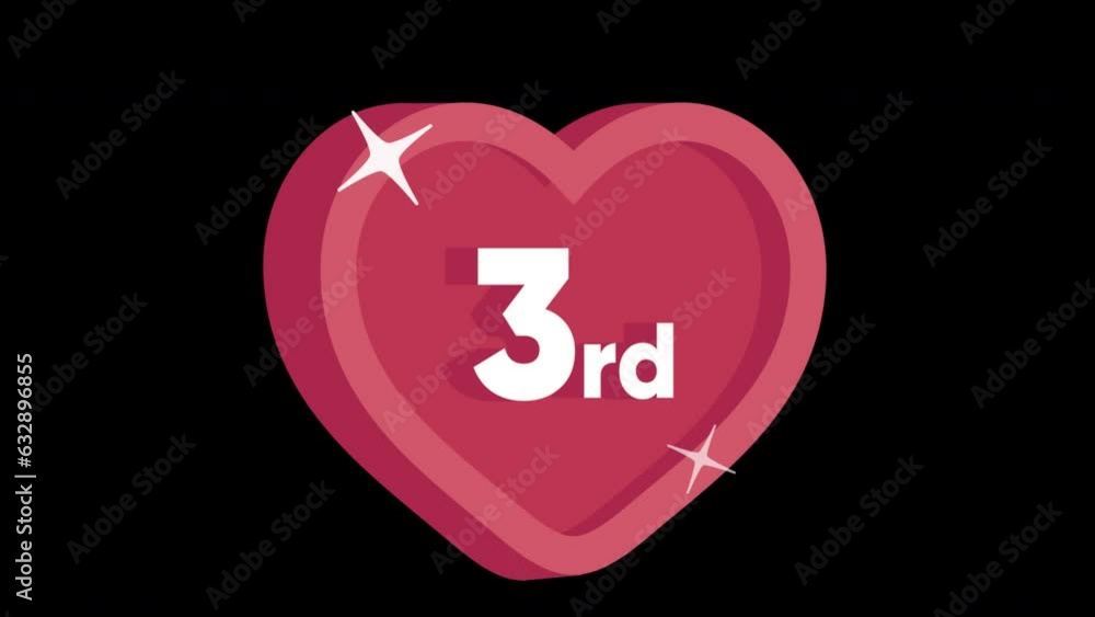 3rd anniversary badge with 3d heart animation, 4k alpha video. Animated ...