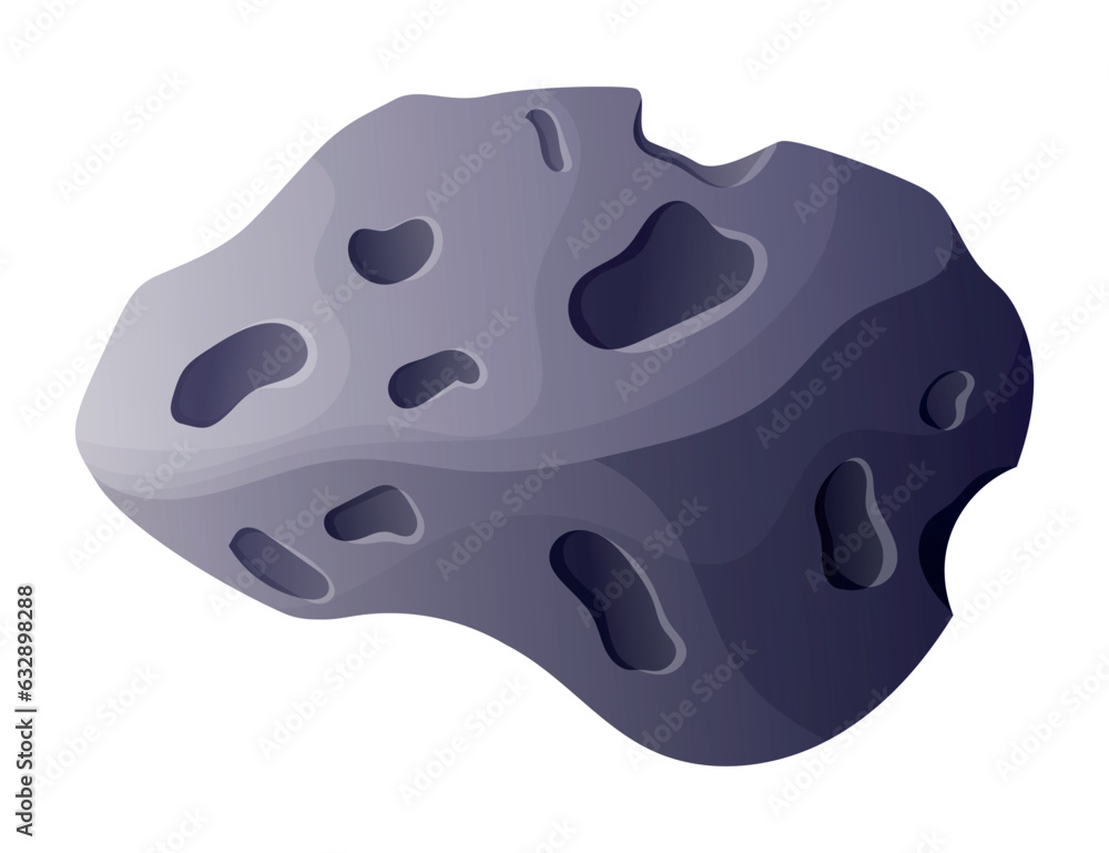Cartoon stone, asteroid with craters and bumps. Vector isolated cosmic ...
