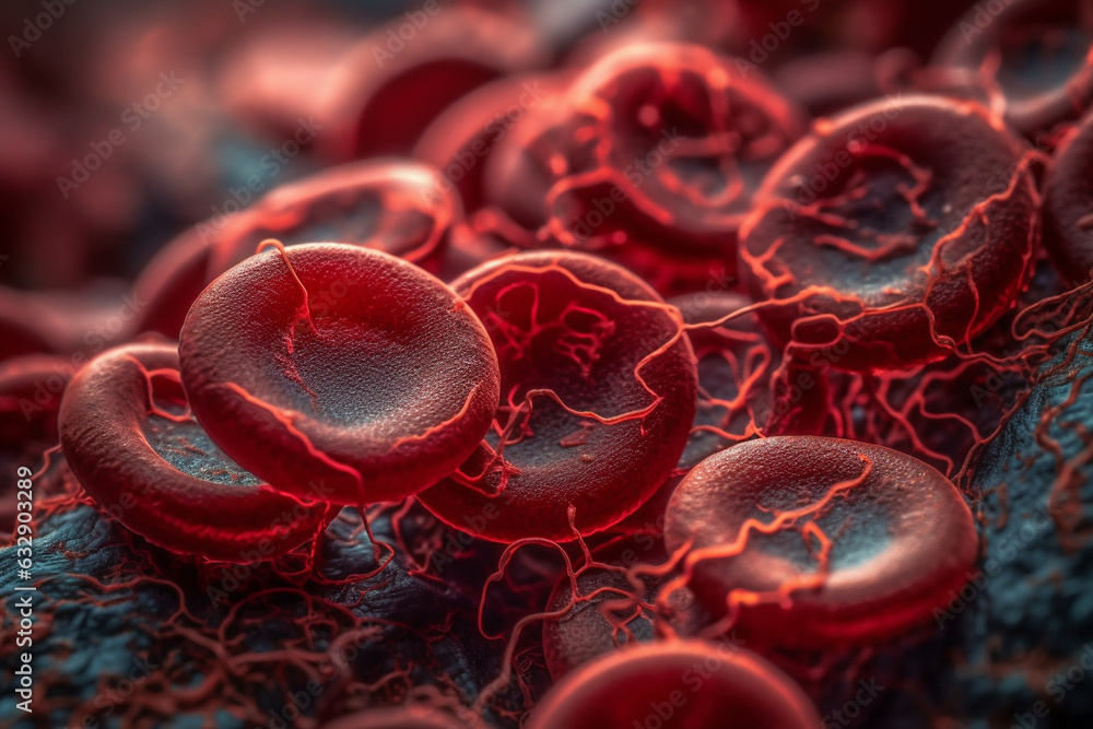 An image of blood cells flowing through a blood vessel, taken under a ...