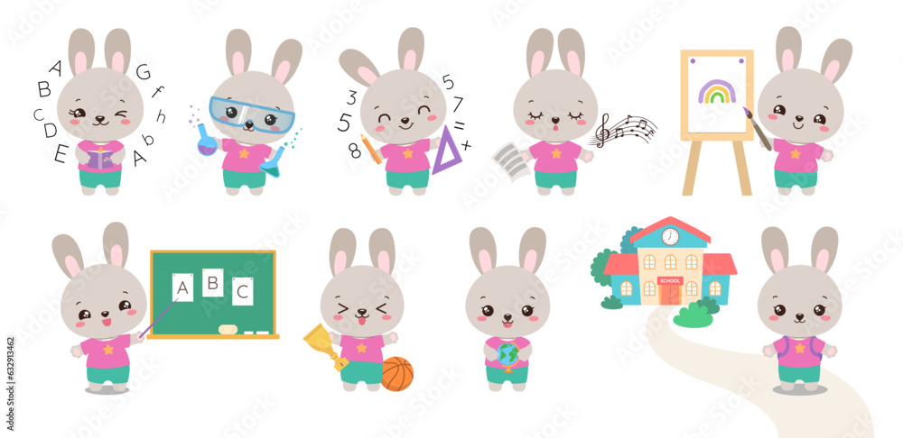Back to school mascot set. Cartoon character preschool student and ...