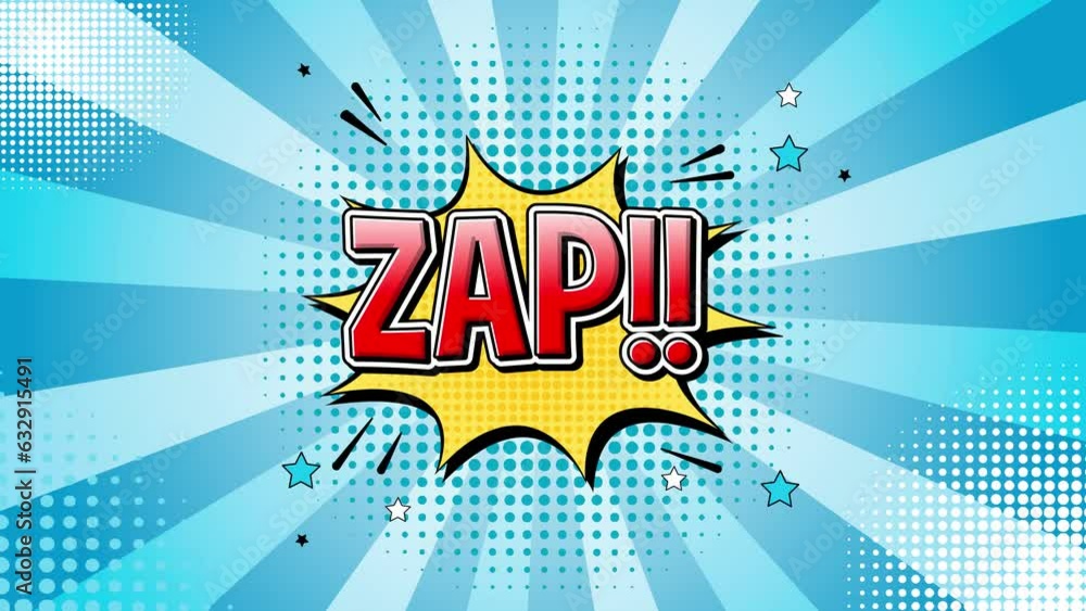 Dynamic motion graphic background with ZAP comic retro text animation ...