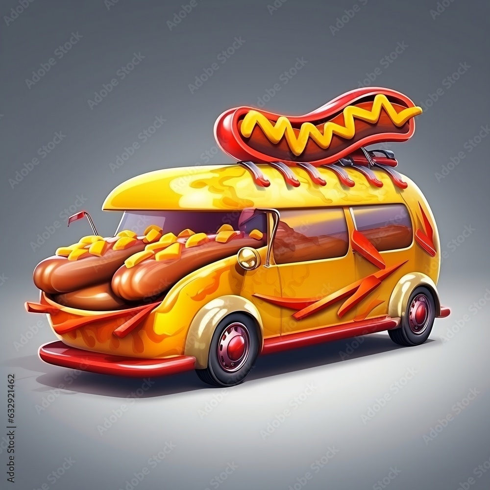 3D Fast Food Hot Dog Delivery truck street food festival symbol with ...