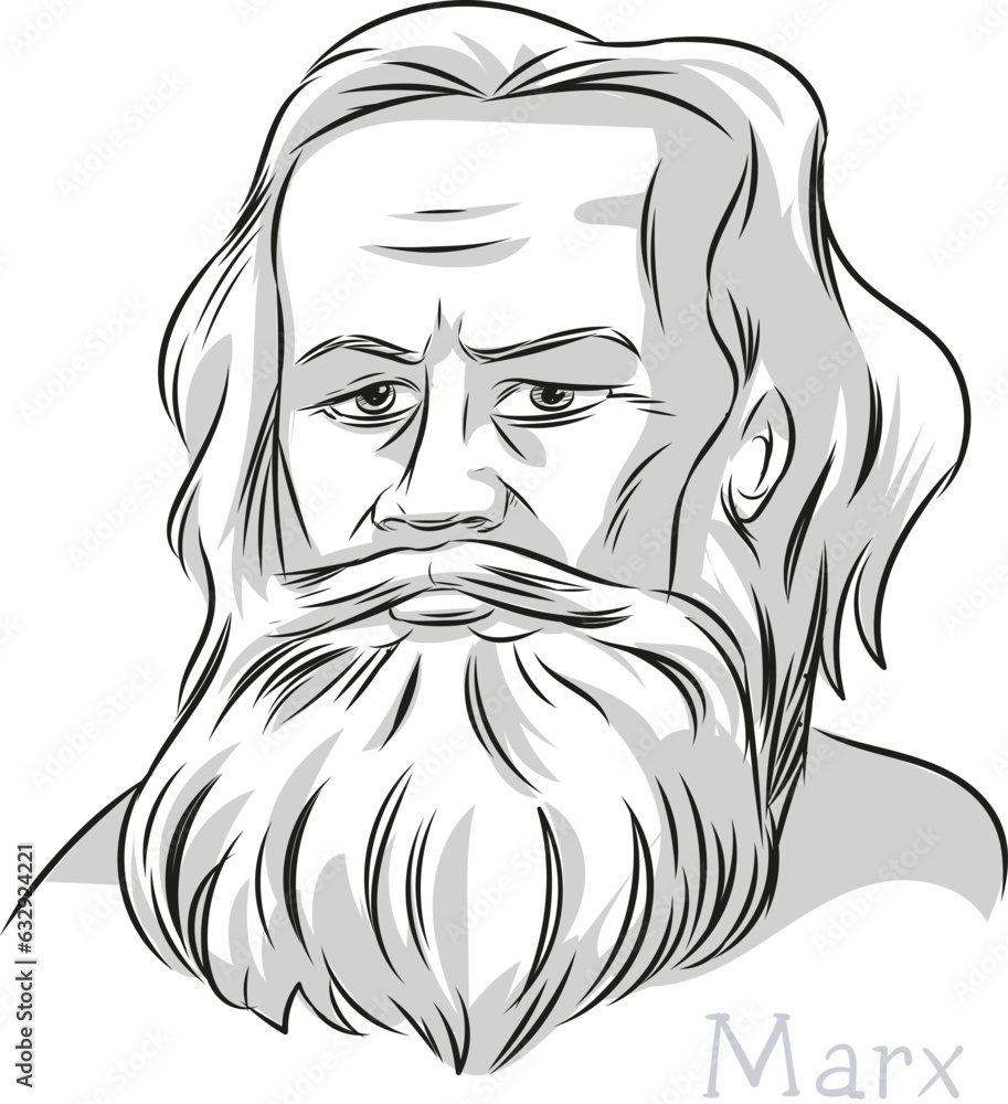 karl marx Philosopher Hand drawn line art Portrait Illustration Stock ...