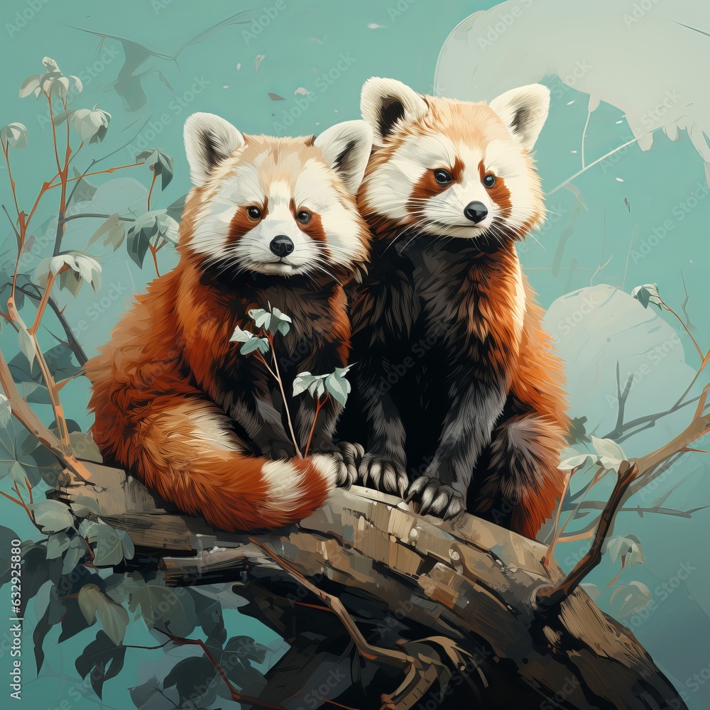 Red panda on the background of the moon, illustration with copy space ...