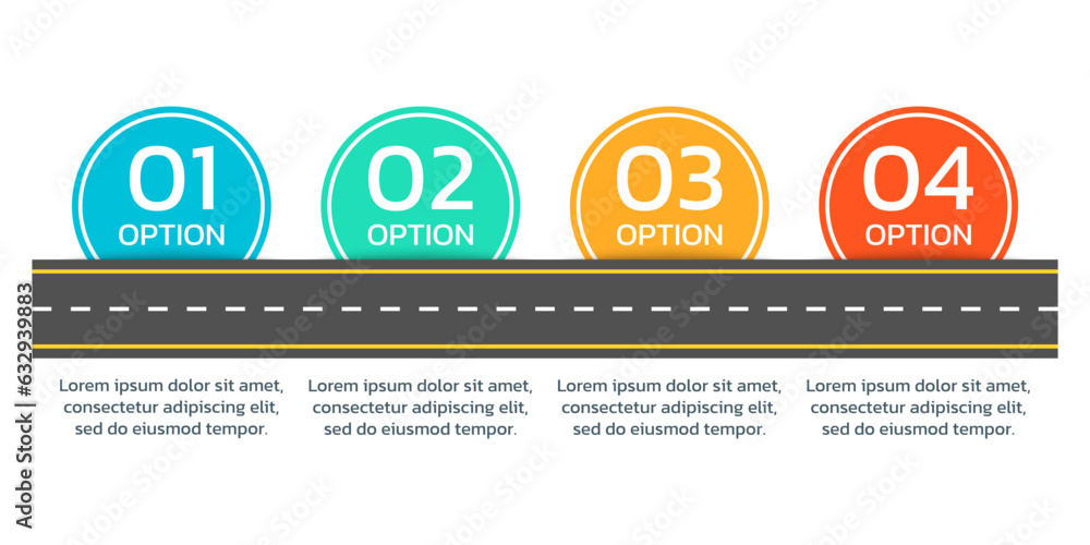 Road infographic. 4 step, option road map info graphic design. Timeline ...