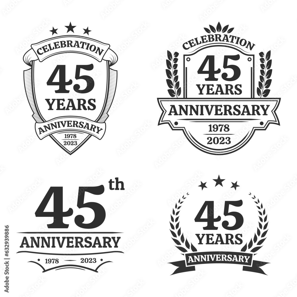 45 years anniversary icon or logo set. Vintage birthday banner design ...