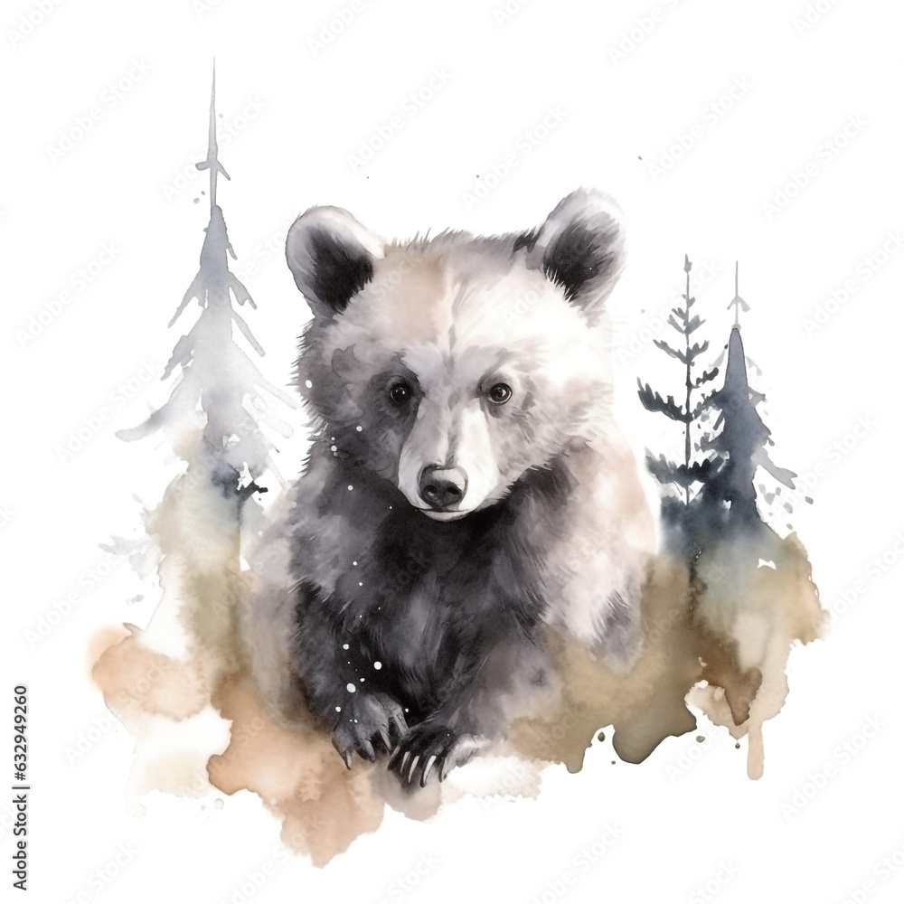 Baby Bear Clipart , Watercolor Clipart Bear , Woodland Animals , Cute ...