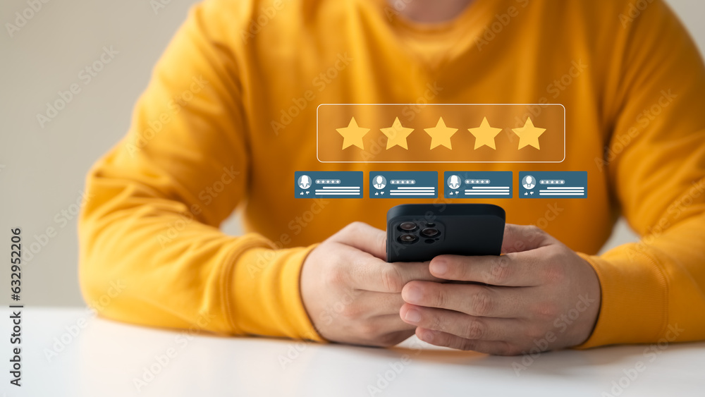 customer satisfaction survey concept business people use smartphone ...