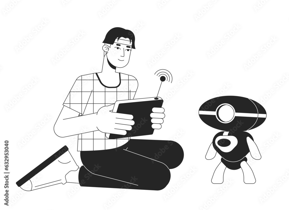 Robotics engineer bw concept vector spot illustration. Man with ...