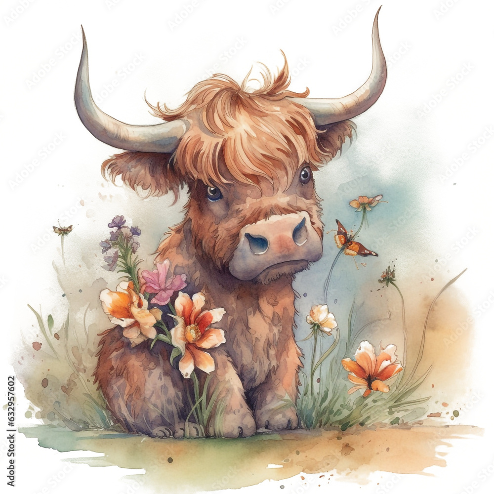 Highland cow png, watercolor clipart, highland cow baby, baby shower ...