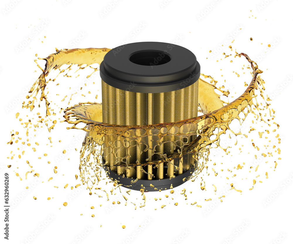 Cartridge oil filter with oil splash on transparent background. Concept ...