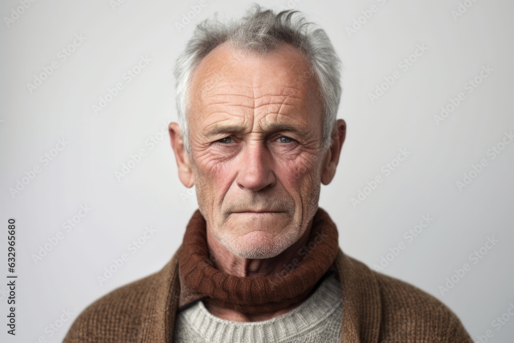 Medium shot portrait photography of a man in his 60s with furrowed ...