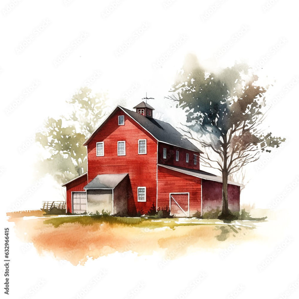 Red Farm Barn Watercolor Clipart, Farmhouse clipart, Barn Bundle, House ...