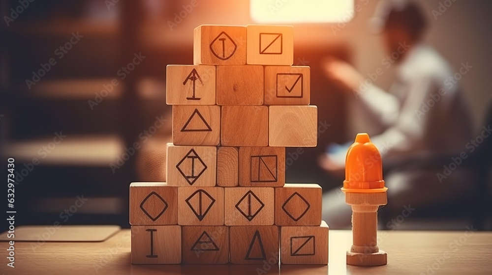 Work safety concept Safety at the workplace and compliance on wooden ...