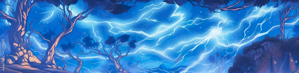 Anime horizontal blue lightning background. Anime cartoon light colors ...