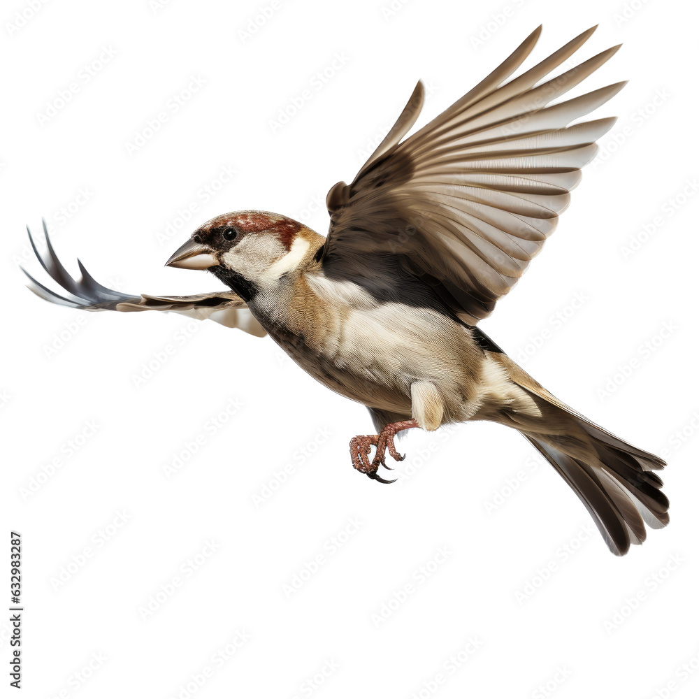 a House Sparrow in-flight in a Nature-themed, photorealistic ...