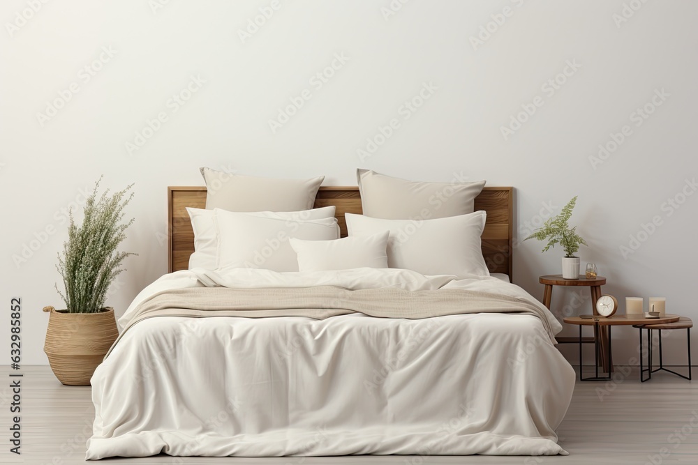 A mockup illustration showing a collection of bedding items presented ...