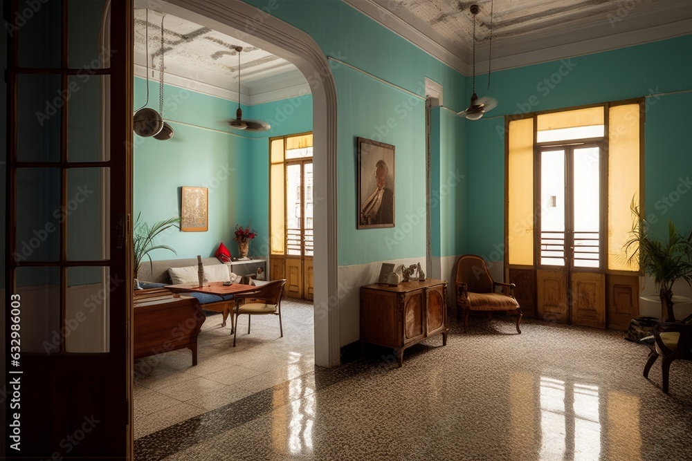 Concept art illustration of colonial style Cuban apartment interior ...