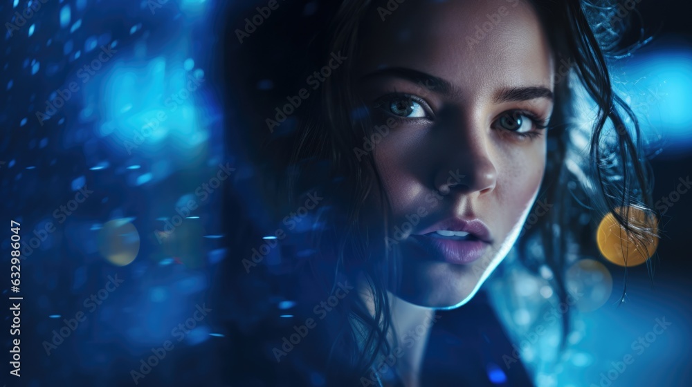 Dramatic bold closeup portrait of metahuman female in perfect synergy ...