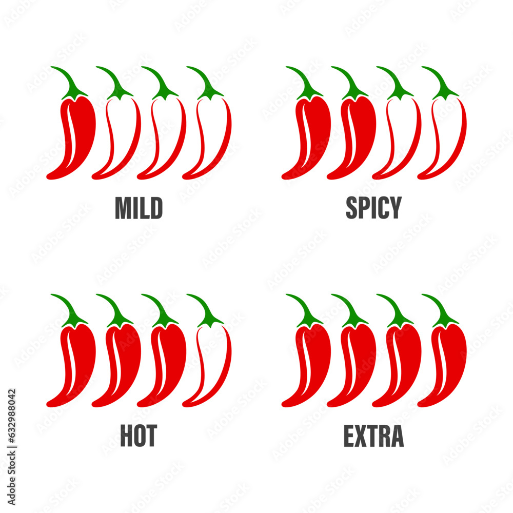 Realistic Vector Spicy Chili Pepper Levels. Red Jalapeno Pepper ...