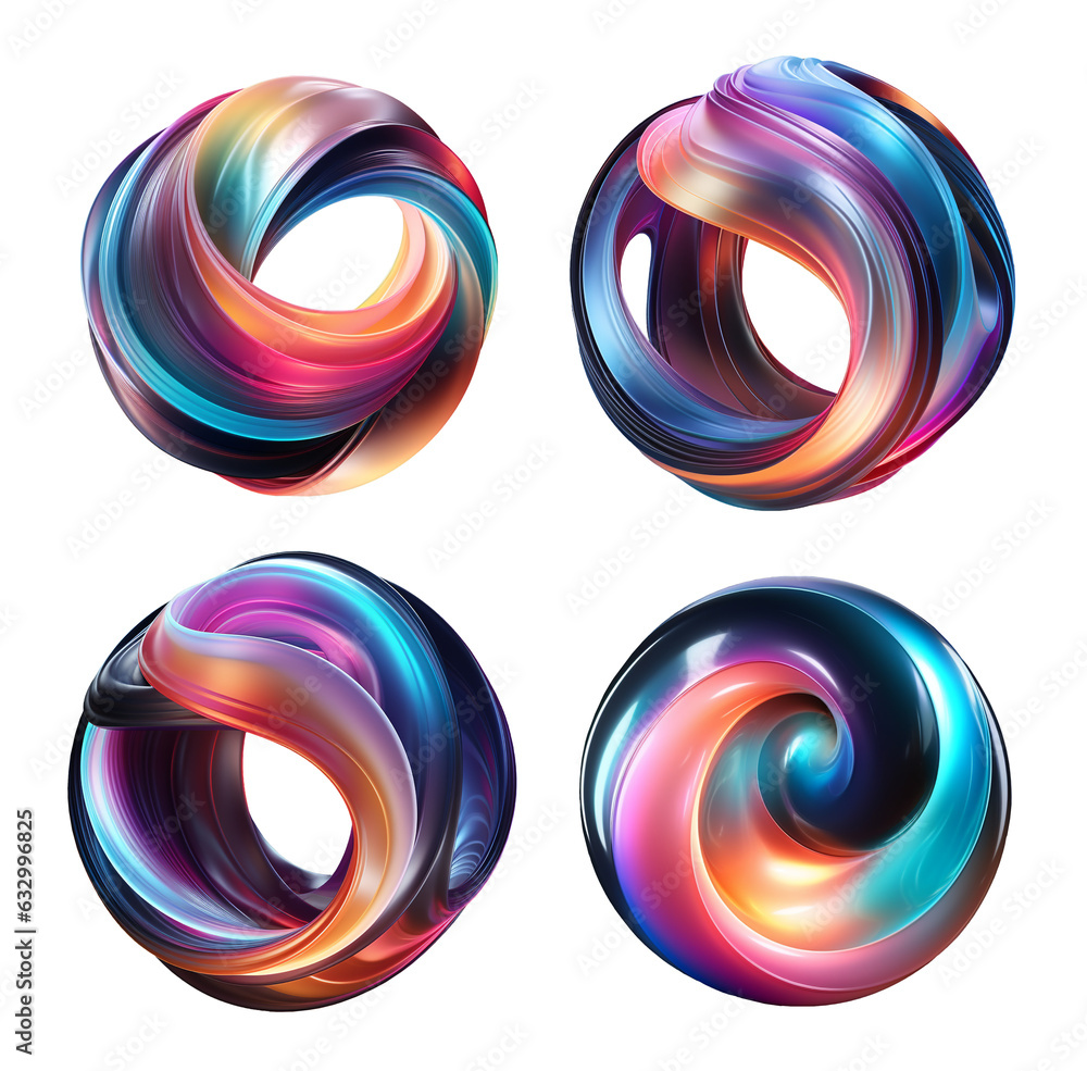 Abstract bold holographic wavy sphere shape isolated set. Iridescent ...