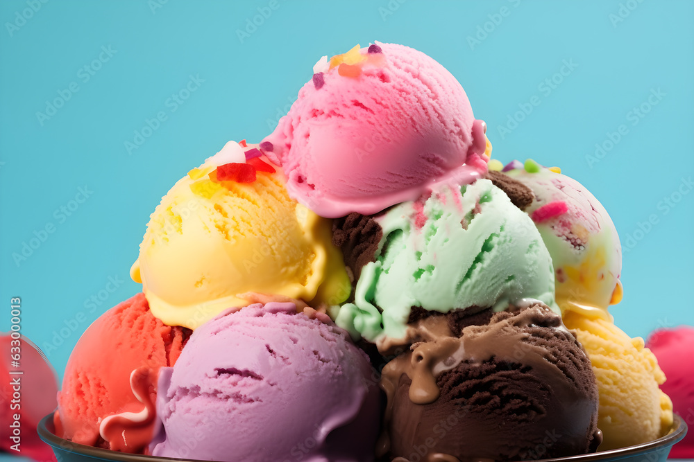various of ice cream flavor in cones for sweets menu design, colorful ...