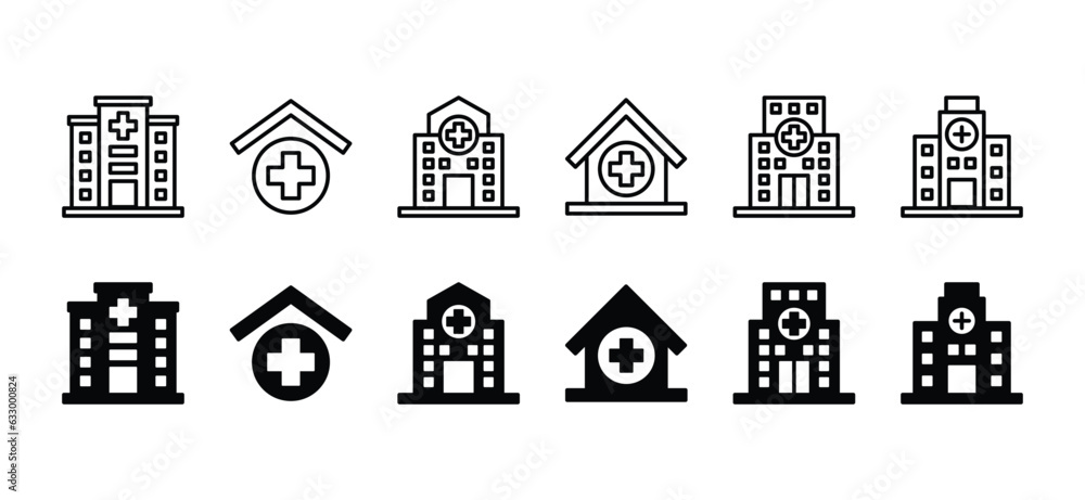 Hospital icon vector collection. Hospital building icon symbol in line ...