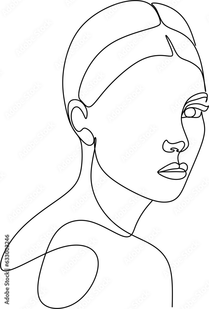 Vetor de Minimal line art woman with hand on face. Black Lines Drawing ...