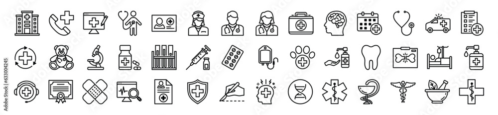 medical care thin line icons set. Medicine and Health care icon symbols ...