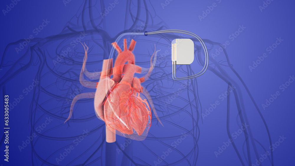 pacemaker in a human heart implant vein in the heart Stock Illustration ...
