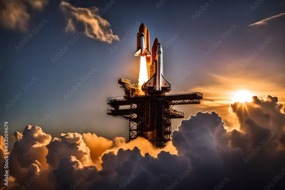 A majestic space shuttle gracefully soars through the vastness of space ...