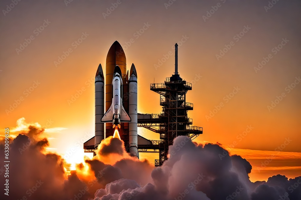 A majestic space shuttle gracefully soars through the vastness of space ...