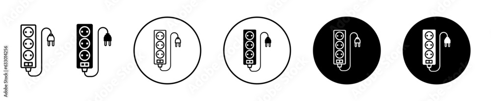 Electric extension cord icon set. power strip with cable vector symbol ...