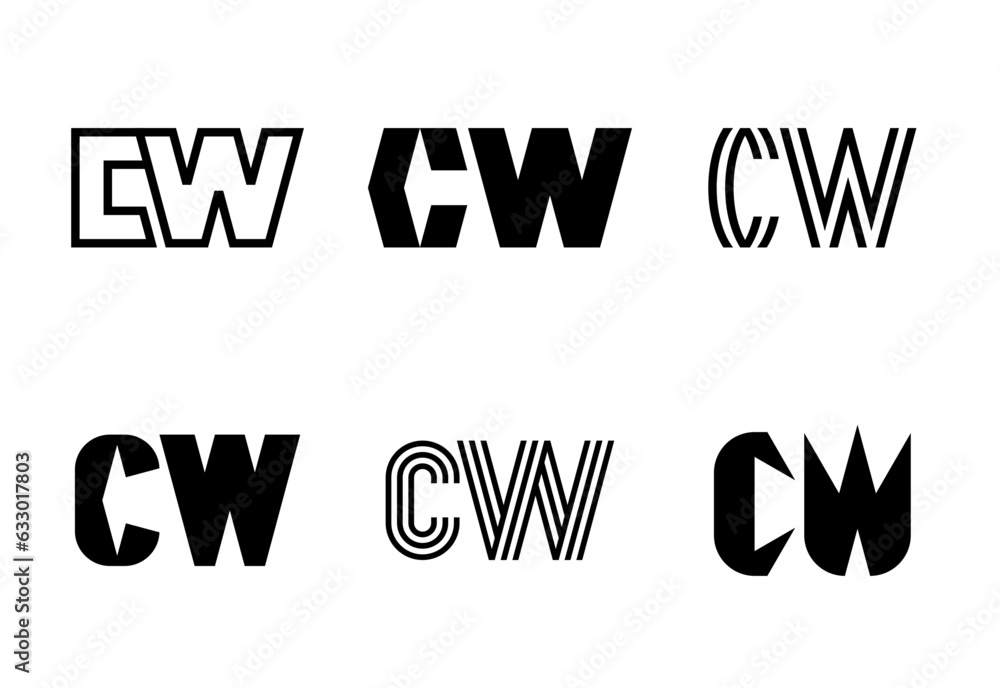 Set of letter CW logos. Abstract logos collection with letters ...