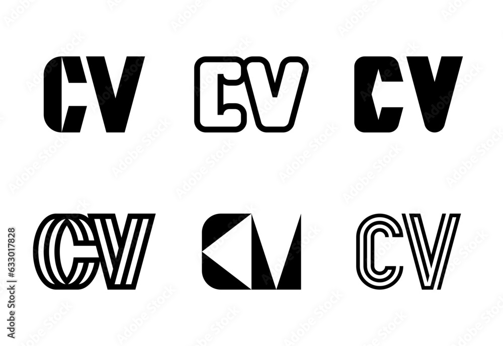 Set of letter CV logos. Abstract logos collection with letters ...
