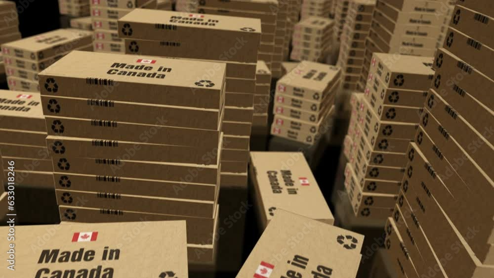 Made in Canada box production line. Manufacturing and delivery. Product ...