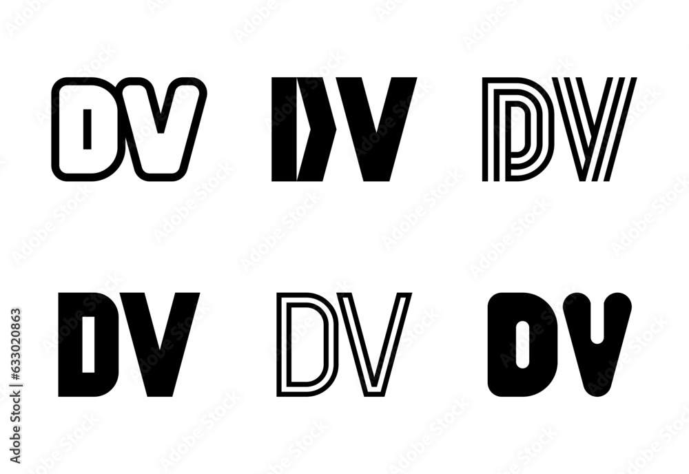 Set of letter DV logos. Abstract logos collection with letters ...