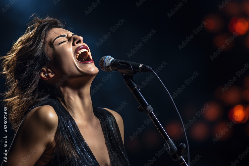 Chanteuse en train de chanter sur scène lors d'un concert Stock ...