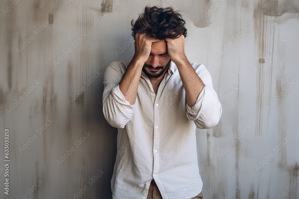 Portrait of annoyed, tired young man, facepalm, feel fatigue and ...