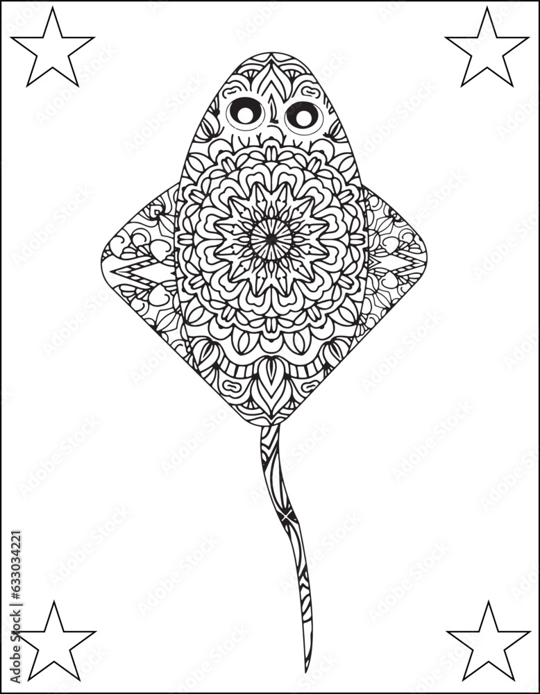 Ocean Animals Mandala Coloring Pages. Adult antistress coloring page ...