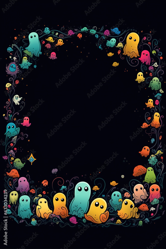 Sparkling colorful ghost frame on dark background In the middle is a ...