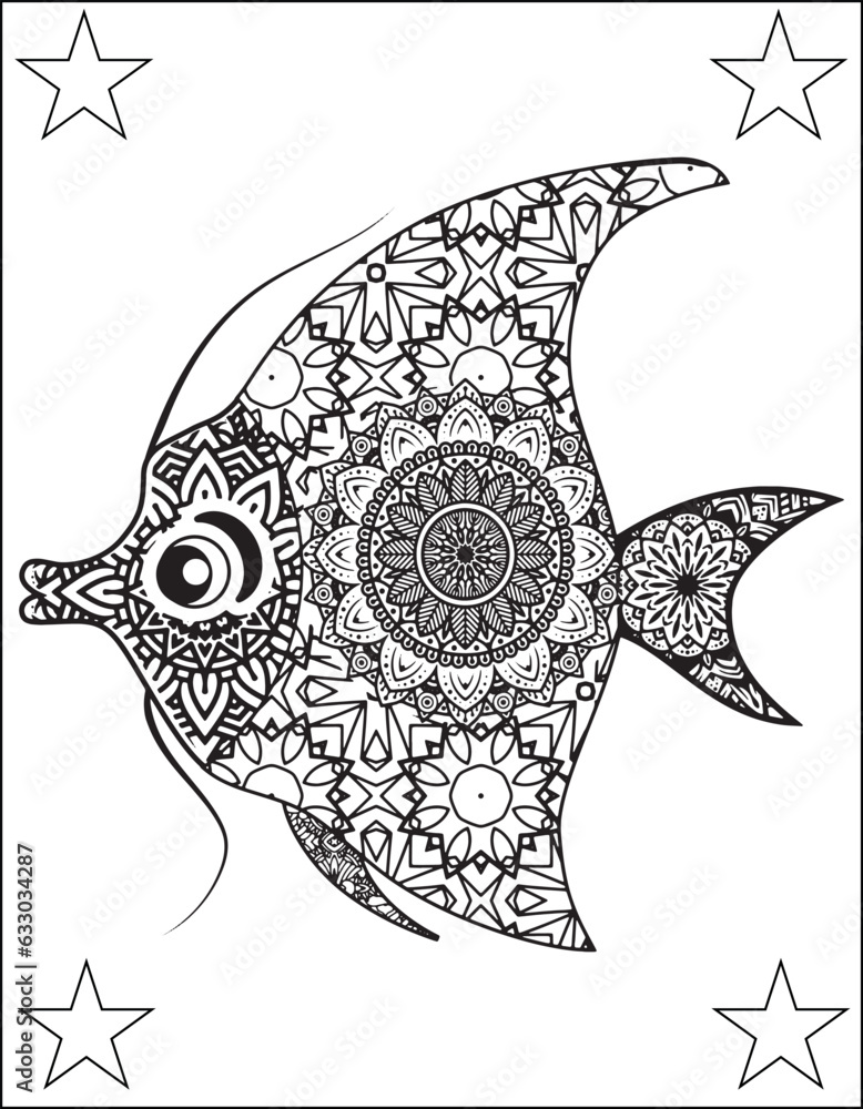 Ocean Animals Mandala Coloring Pages. Adult antistress coloring page ...