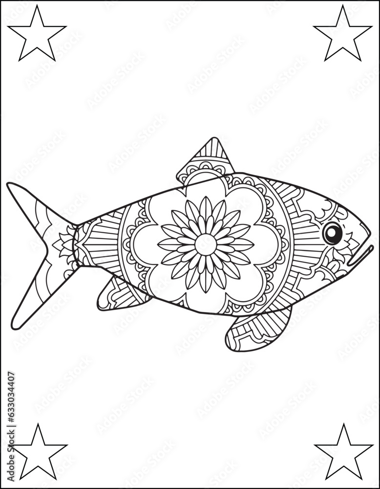 Ocean Animals Mandala Coloring Pages. Adult antistress coloring page ...