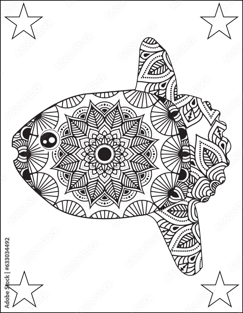 Ocean Animals Mandala Coloring Pages. Adult antistress coloring page ...