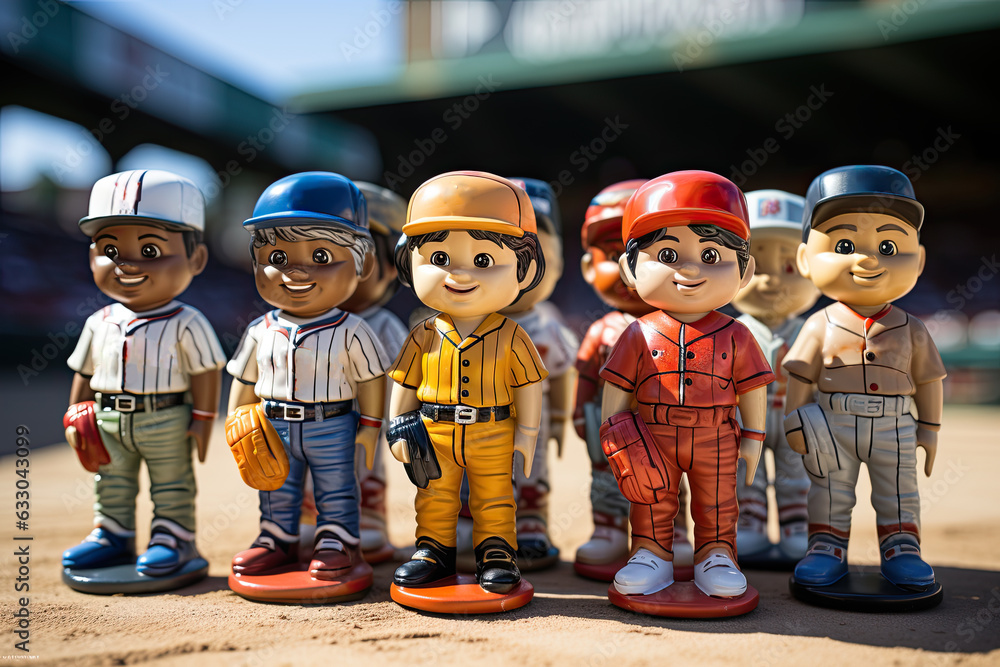 Photorealistic illustration of imagined toy plastic diverse baseball ...