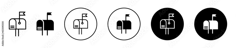 letter box icon set. pobox vector symbol in black filled and outlined ...