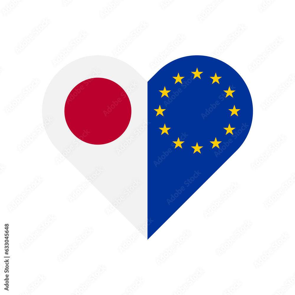 unity concept. heart shape icon of japan and european union flags ...