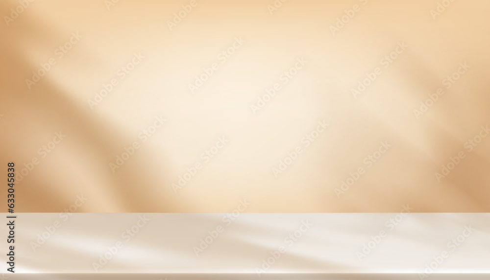 3d Beige background display with shawdow leaves overlay on cement wall ...